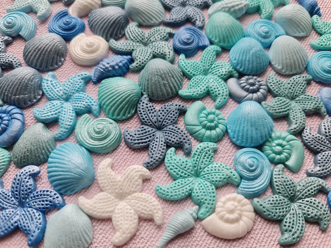 100 Pcs. Sugar Fondant Tiny Shells Seashells and Starfish Cake Topper ...