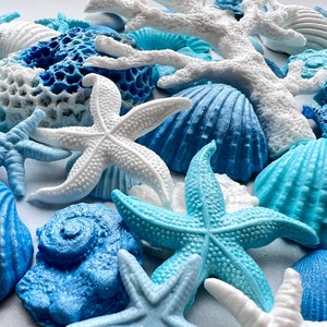 40 Pcs. LARGE Edible Sugar Seashells, Clam Shells, Corals, Starfish ...