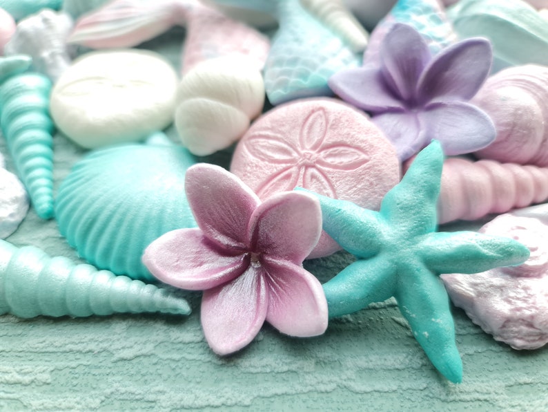 Edible Mermaid Cake Toppers – 49pc Fondant Shells & Starfish - Etsy