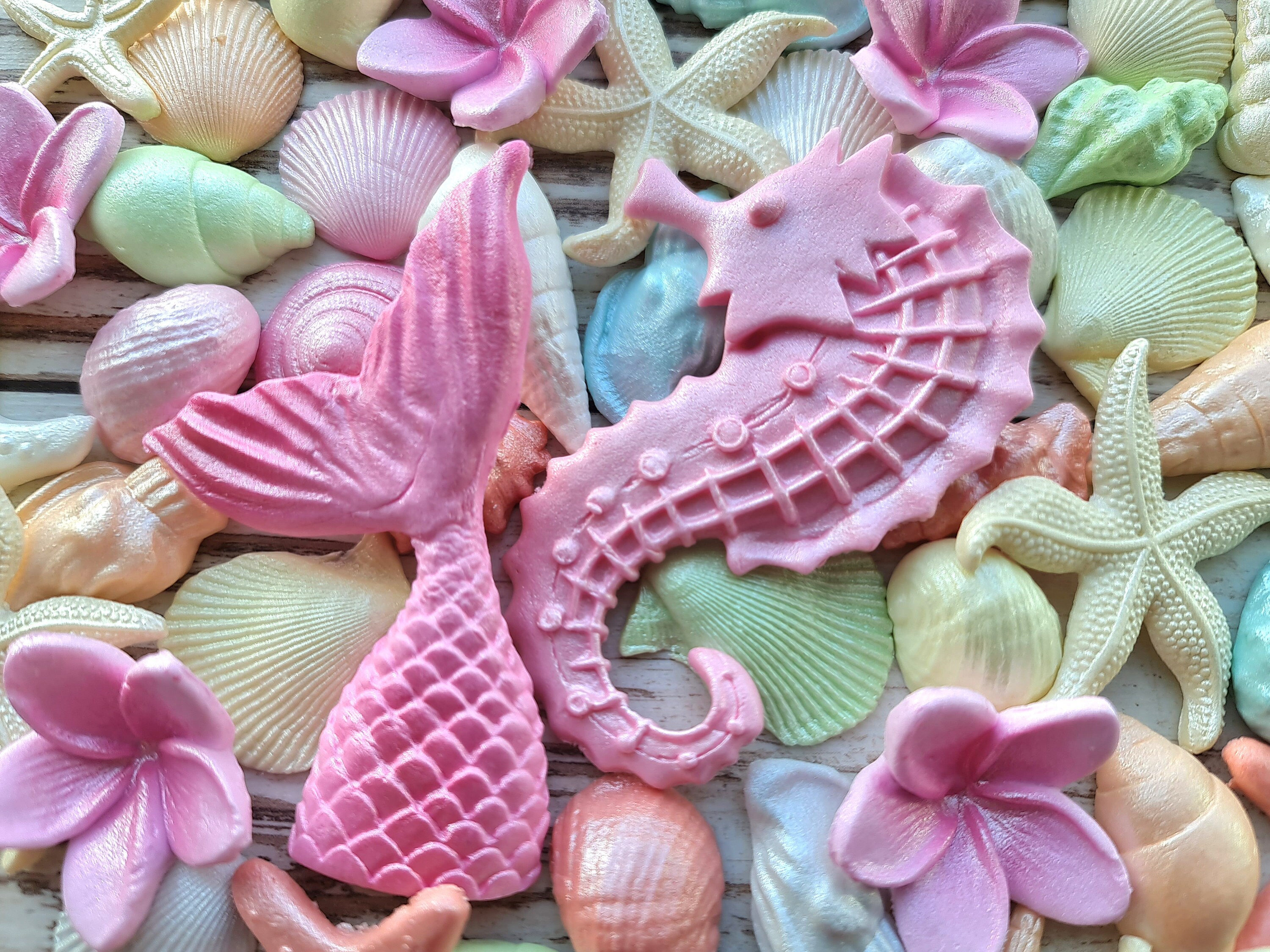68 Pcs. Sugar Fondant Cake Topper Shells Mermaid Fin Mermaid - Etsy