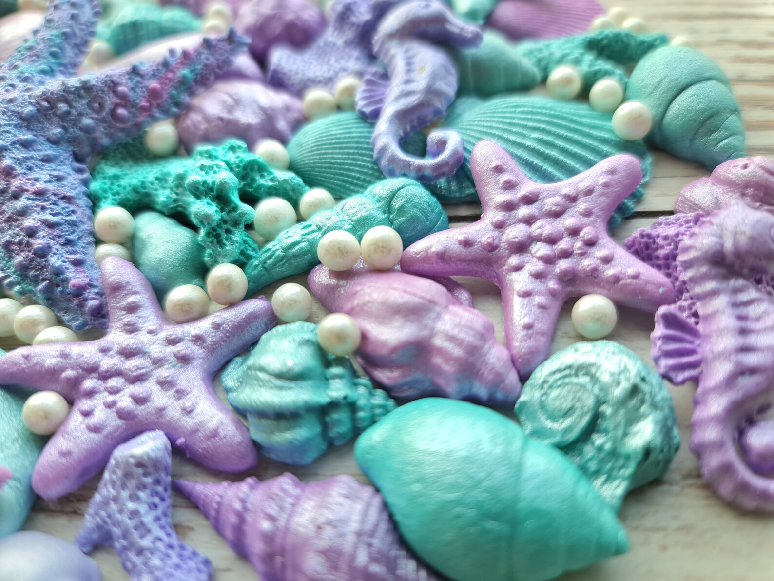 46 Pcs. Sugar Fondant Shells Starfishes Pearls Cake Topper - Etsy