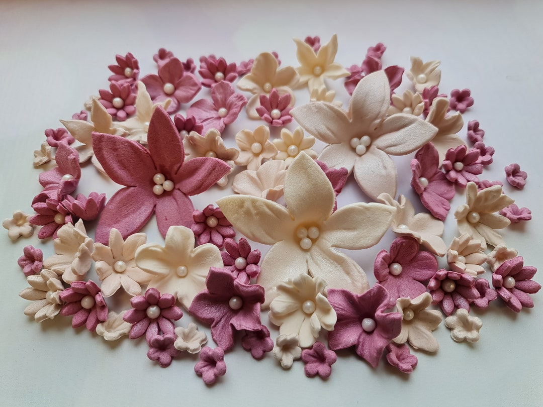 50 Pcs. Sugar Fondant Flowers Cake Topper - Etsy