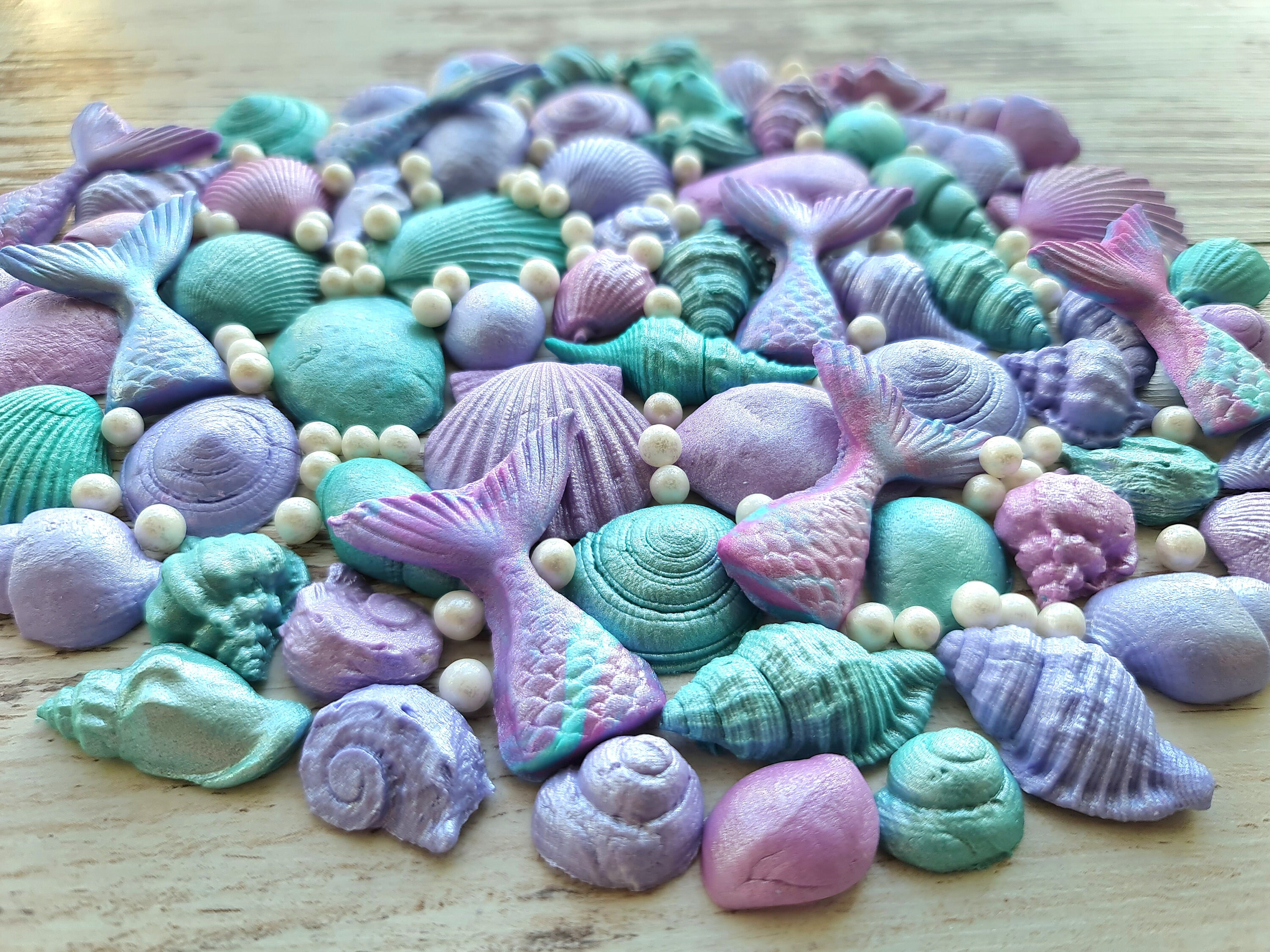 Edible Fondant Seashell Cake Toppers – Mermaid Party Decorations, 56 Pc ...