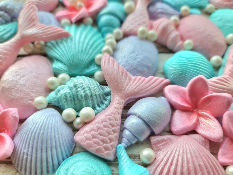 60 Pcs. Sugar Fondant Shells Mermaid Fin Mermaid Tail - Etsy