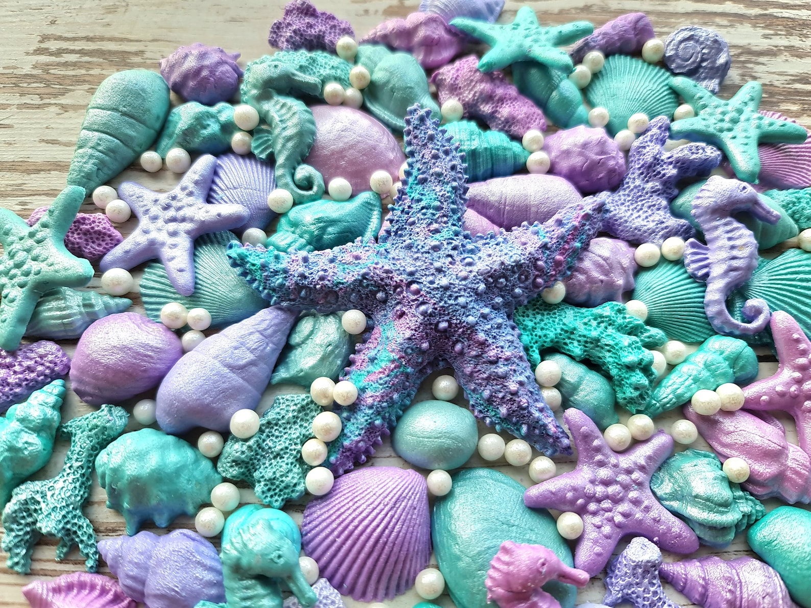 46 Pcs. Sugar Fondant Shells Starfishes Pearls Cake Topper - Etsy