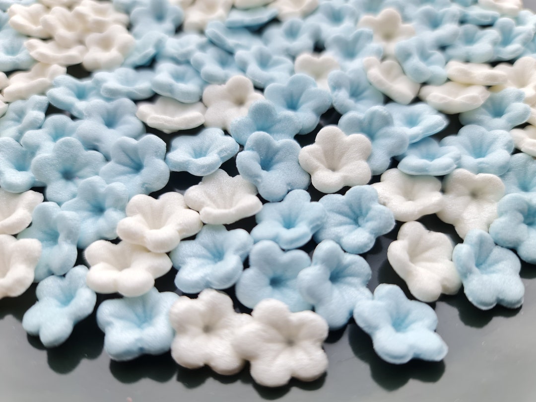 100/200 Pcs. Edible Sugar Fondant Tiny Flowers Cake Topper Baby Blue ...