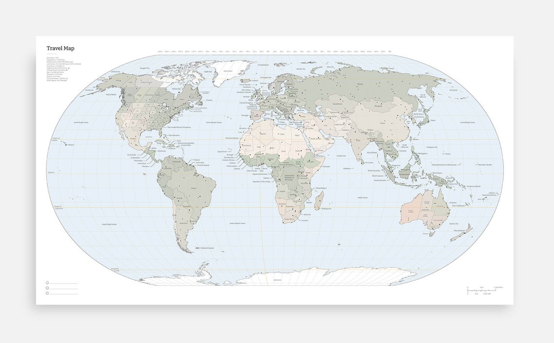 Printable World Map With ACCURATE Country Sizes and Earth Colors Push ...