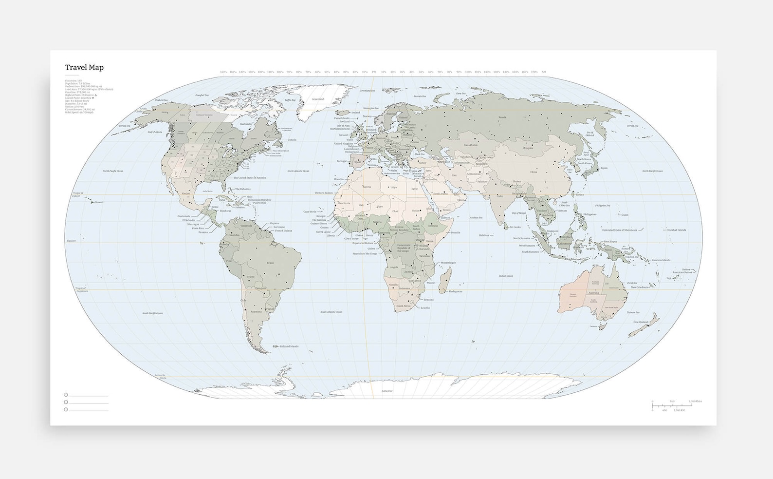 Printable World Map With ACCURATE Country Sizes and Earth Colors Push ...
