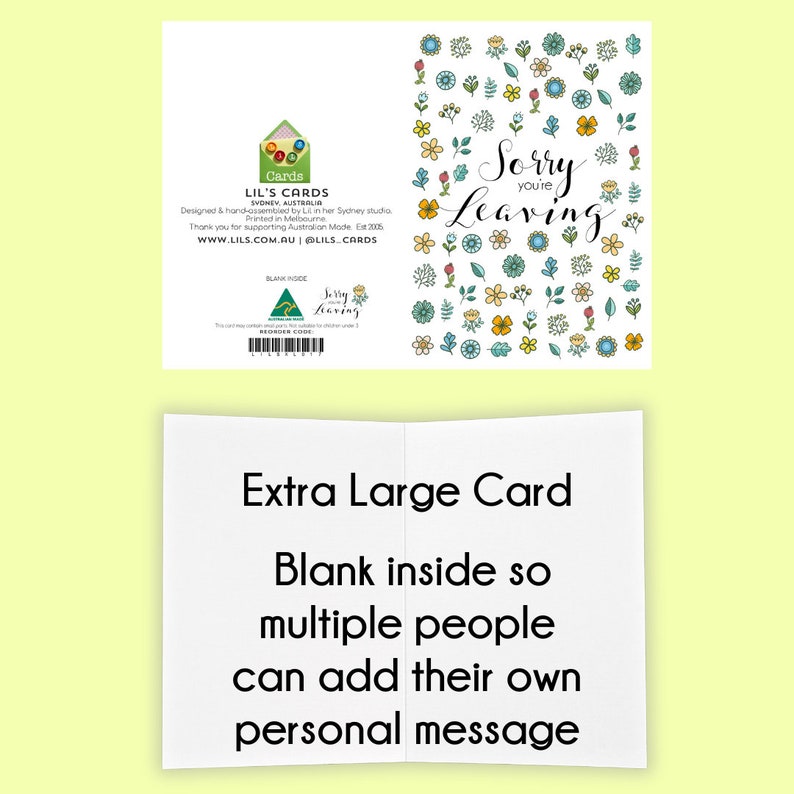 Sorry You're Leaving LARGE Card Farewell Co-worker, Colleague, Work ...