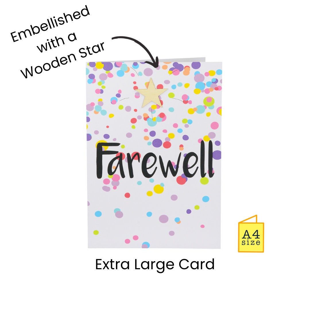 Large Farewell Card: (A4 Size) Confetti Design & Wooden Star | Goodbye ...