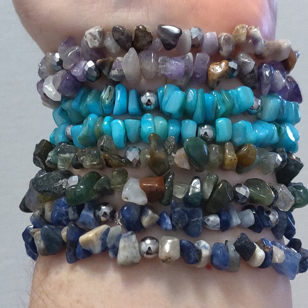 Chipped Gemstone Bracelet, Handmade, Natural Crystal Chip Bracelet ...