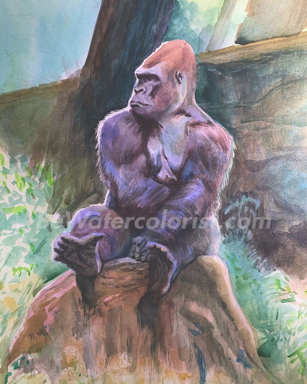 Silverback Gorilla Contemplating | Original Watercolor Painting ...