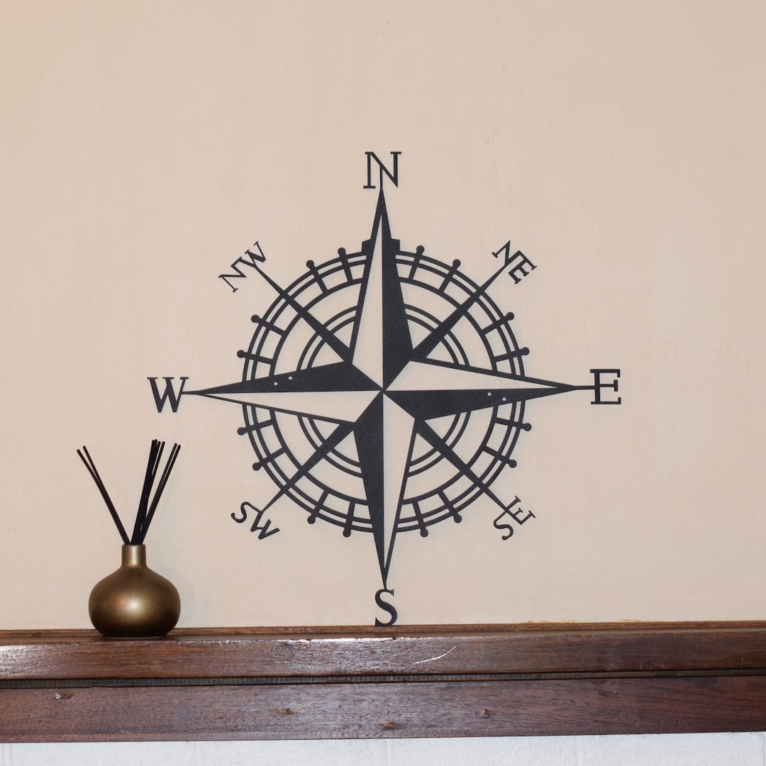 Nautical Star & Compass Rose Metal Wall Art - Geometric Coastal Decor ...