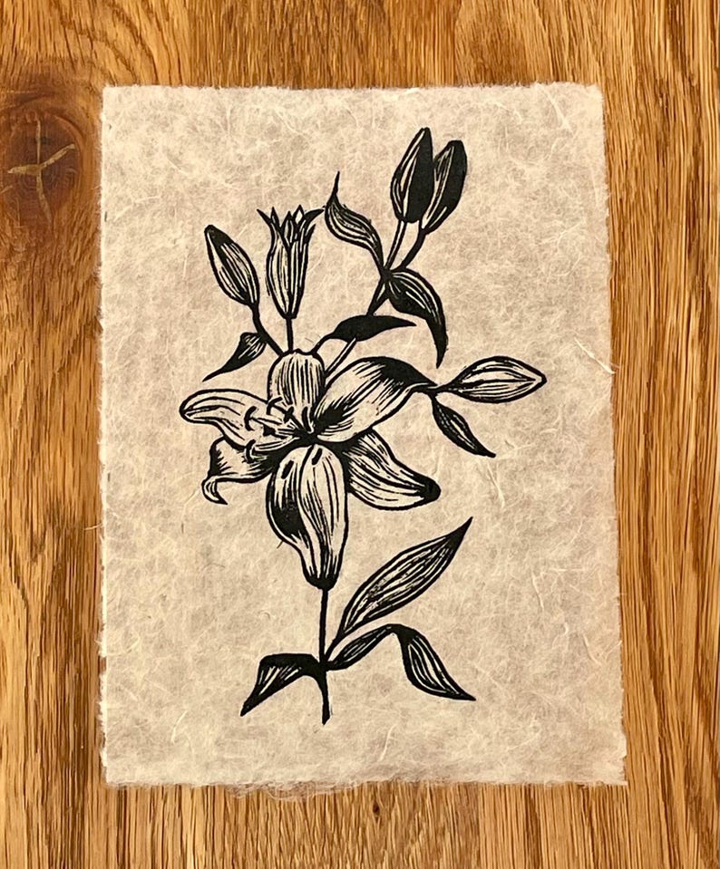 Lily - Botanical Art - Linocut Print - Flower Art Print - Etsy
