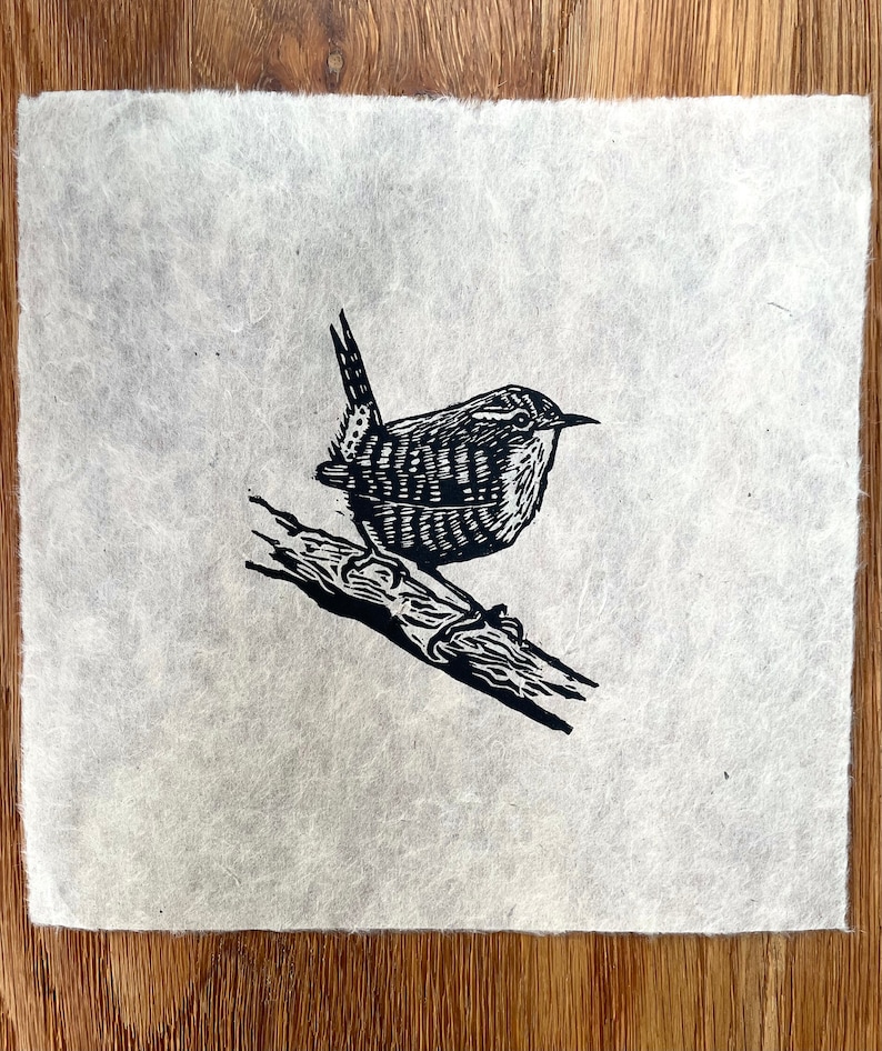 Wren Lino Print Bird Art - Etsy