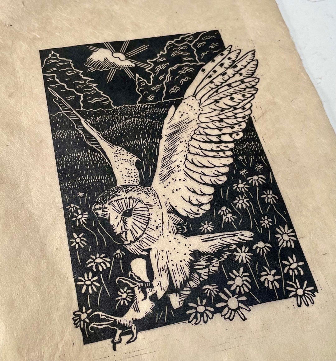 The Silent Hunter- Lino Print- Barn Owl- Nature Art - Art Print - Etsy