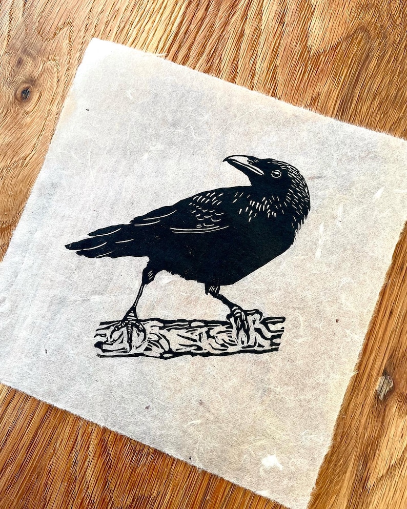 Carrion Crow - Lino Print - Bird Art - Etsy