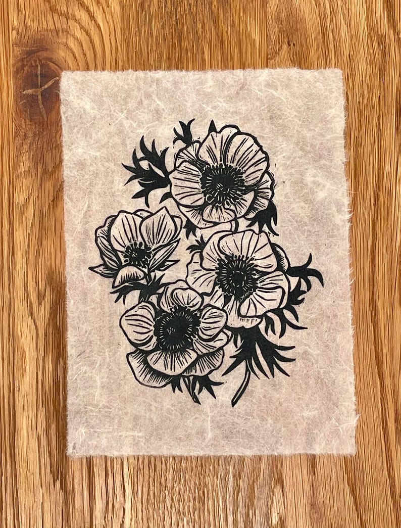 Anemones - Lino Print - Botanical Art - Flower Art Prints - Hand ...