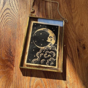 Sleeping Moon - Celestial Moon Art - Lino Print -original Art Print - Etsy