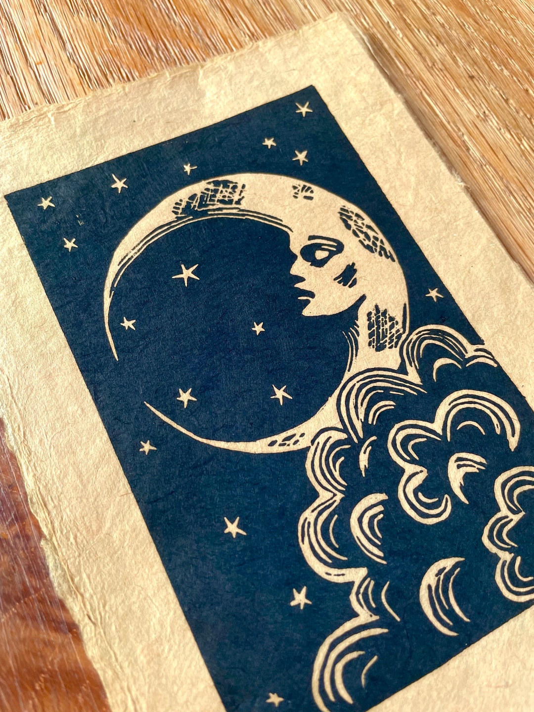 Sleeping Moon - Celestial Moon Art - Lino Print -original Art Print - Etsy