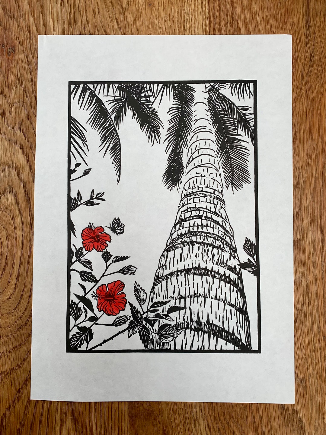 Palm Tree - Lino Print - Art Print - Original Art - Tropical Flower - Etsy