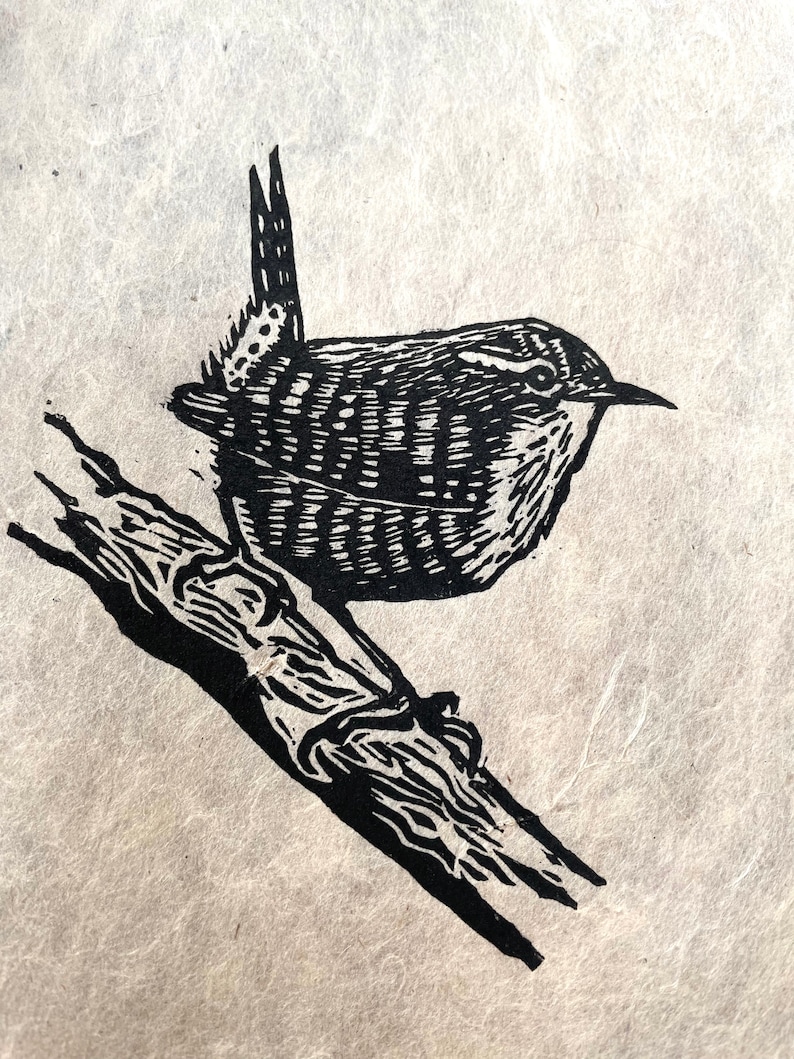 Wren Lino Print Bird Art - Etsy