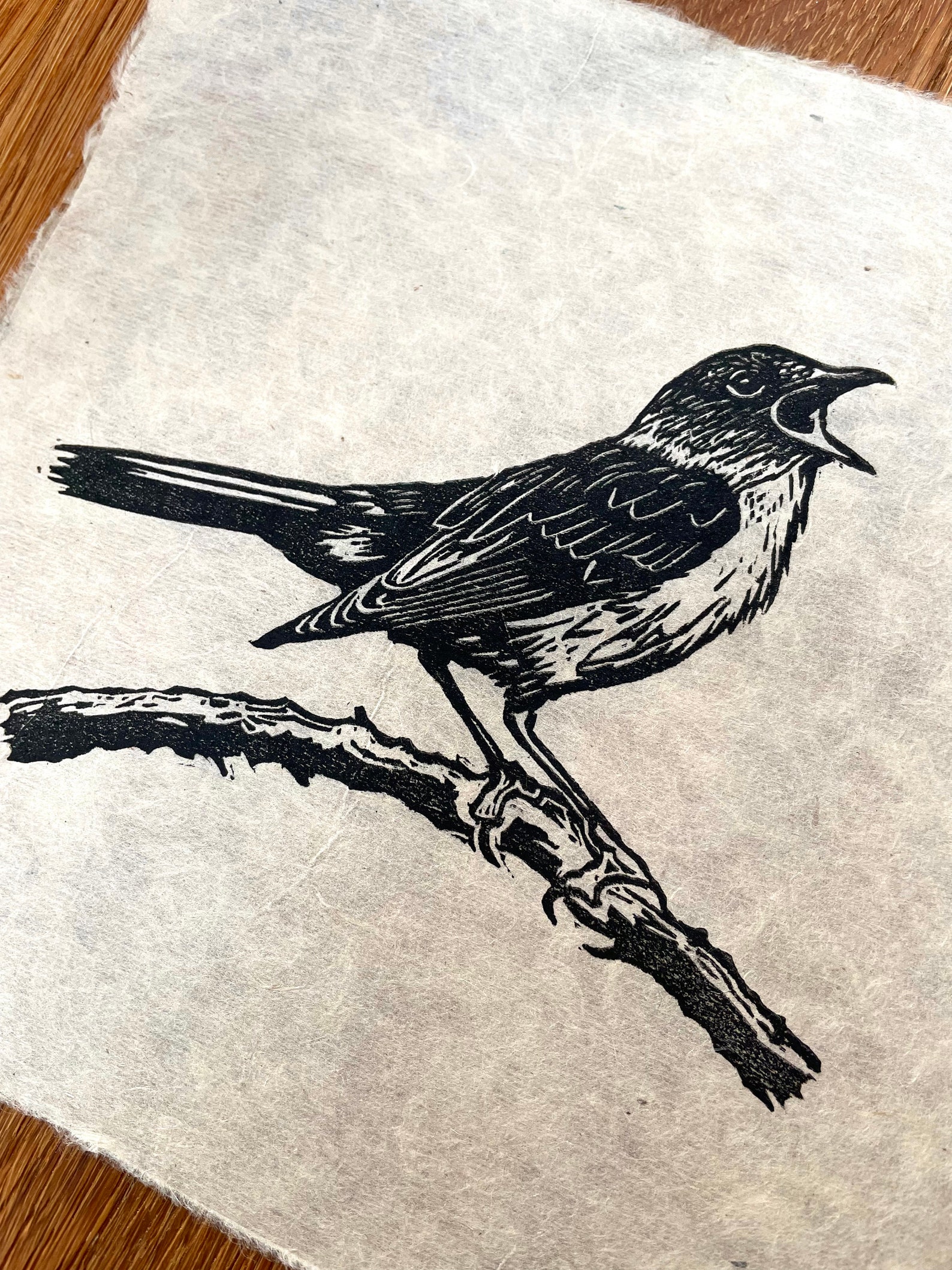 Nightingale - Lino Print Art - Bird Art - Etsy