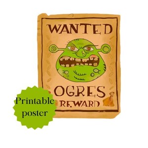 Shrek Wanted Poster | Digital Download, Shrek Party Decor, Shrek Gift ...