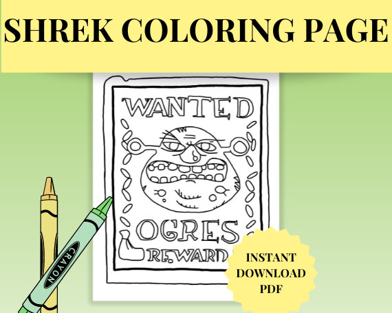 Shrek Coloring Page, Wanted Poster, Shrek Party Favors, Shrek Party ...