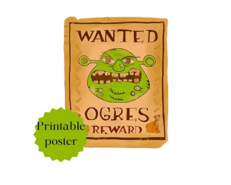 Shrek Wanted Poster | Digital Download, Shrek Party Decor, Shrek Gift ...