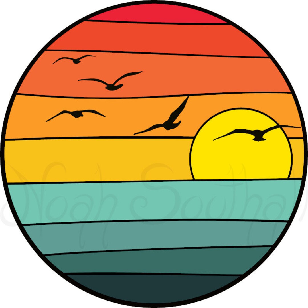 1980's California Style Sunset Vector Image With Birds - .SVG ...