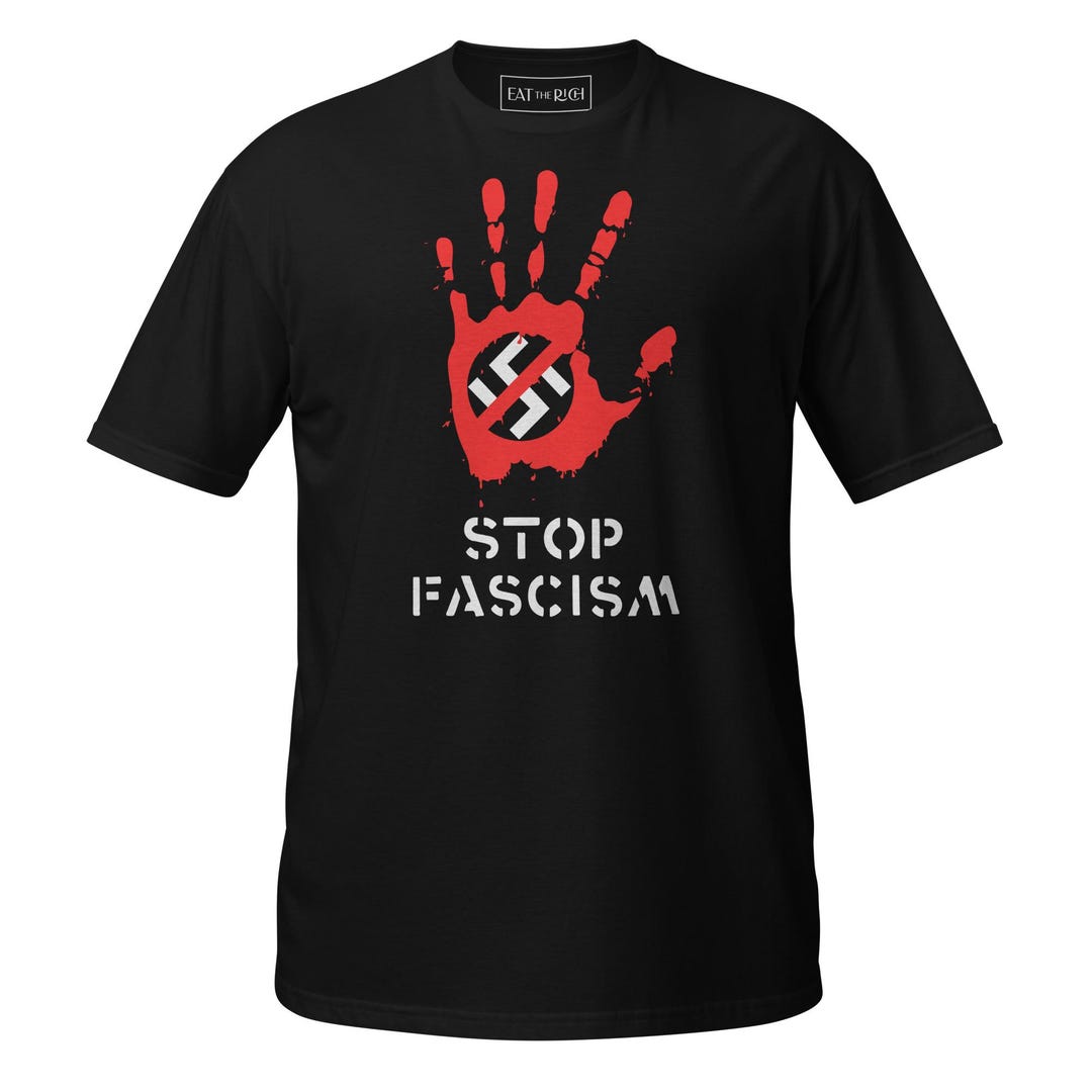 Stop Fascism Bloody Hand-print Graphic on Soft Style T-shirt Gildan ...