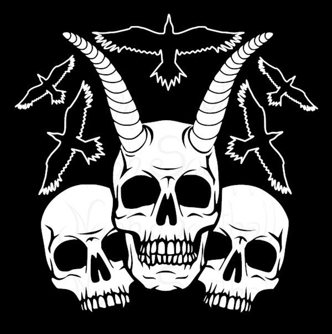 Human Skull With Goat Horns and Ravens Vector Art .SVG Macabre Horned ...