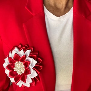 DST Inspired Brooch- Red and White Floral Brooch | Devastating Diva Pin ...