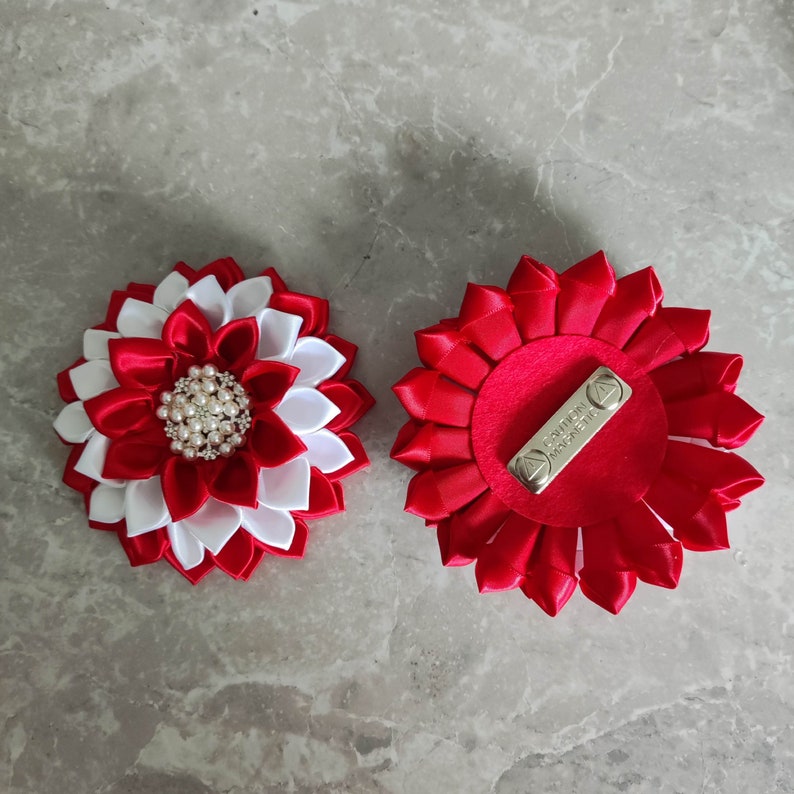 DST Inspired Brooch- Red and White Floral Brooch | Devastating Diva Pin ...
