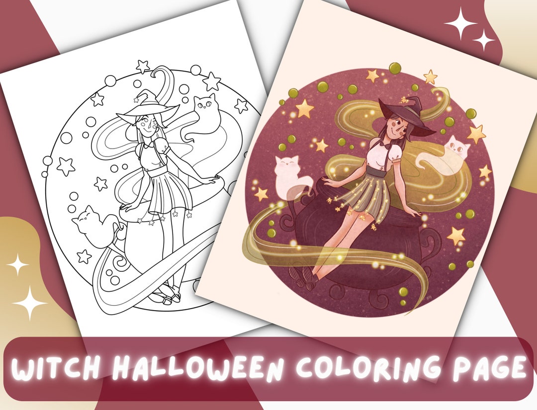 Cute Witch Coloring Page | Halloween Coloring Page | Witch Aesthetic ...