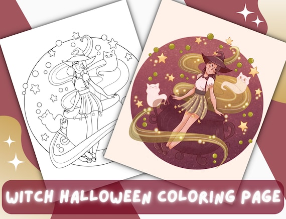 Cute Witch Coloring Page Halloween Coloring Page Witch - Etsy