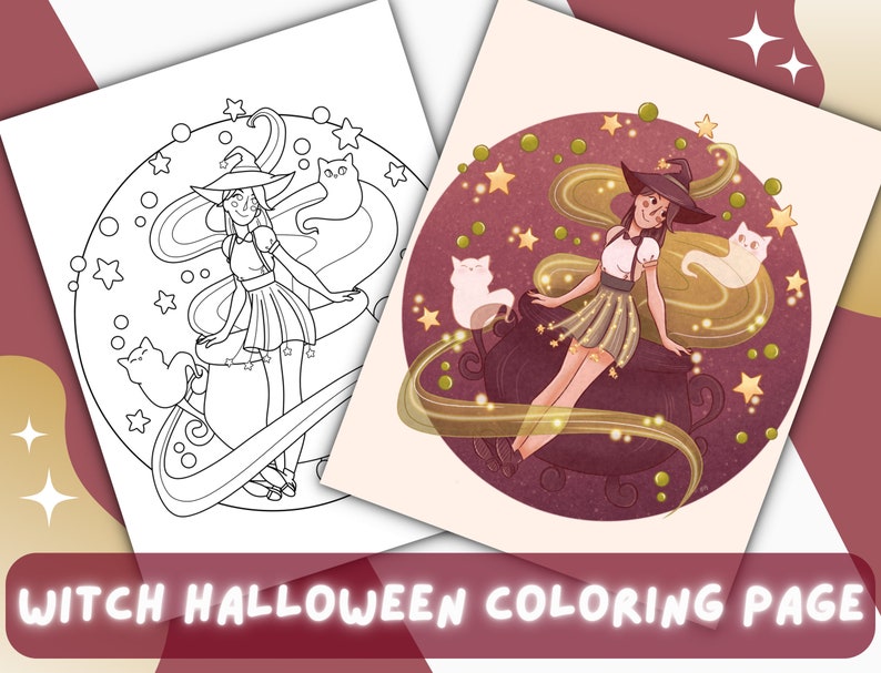 Cute Witch Coloring Page Halloween Coloring Page Witch - Etsy