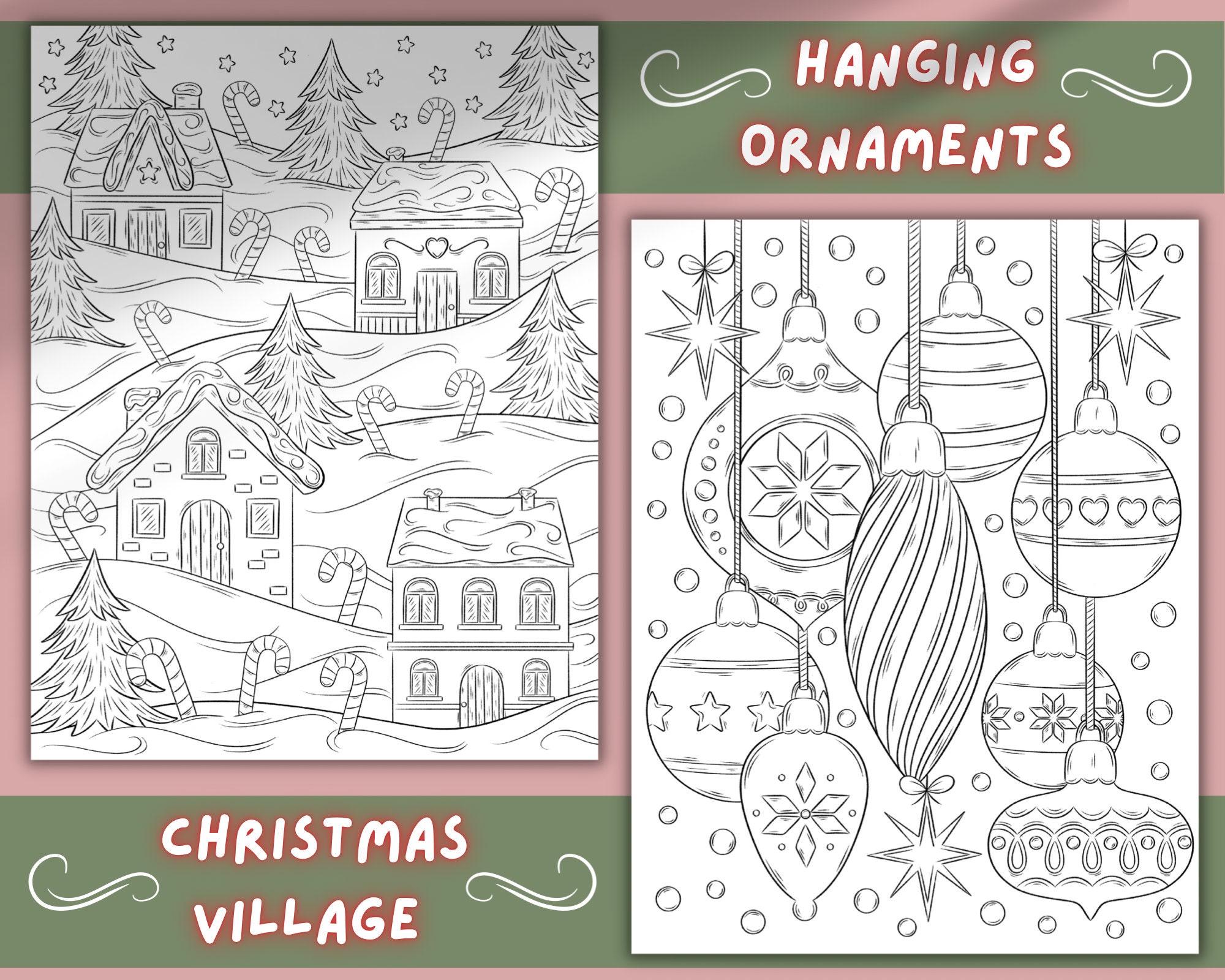 Holiday Coloring Pages Xmas Coloring Page Assorted - Etsy