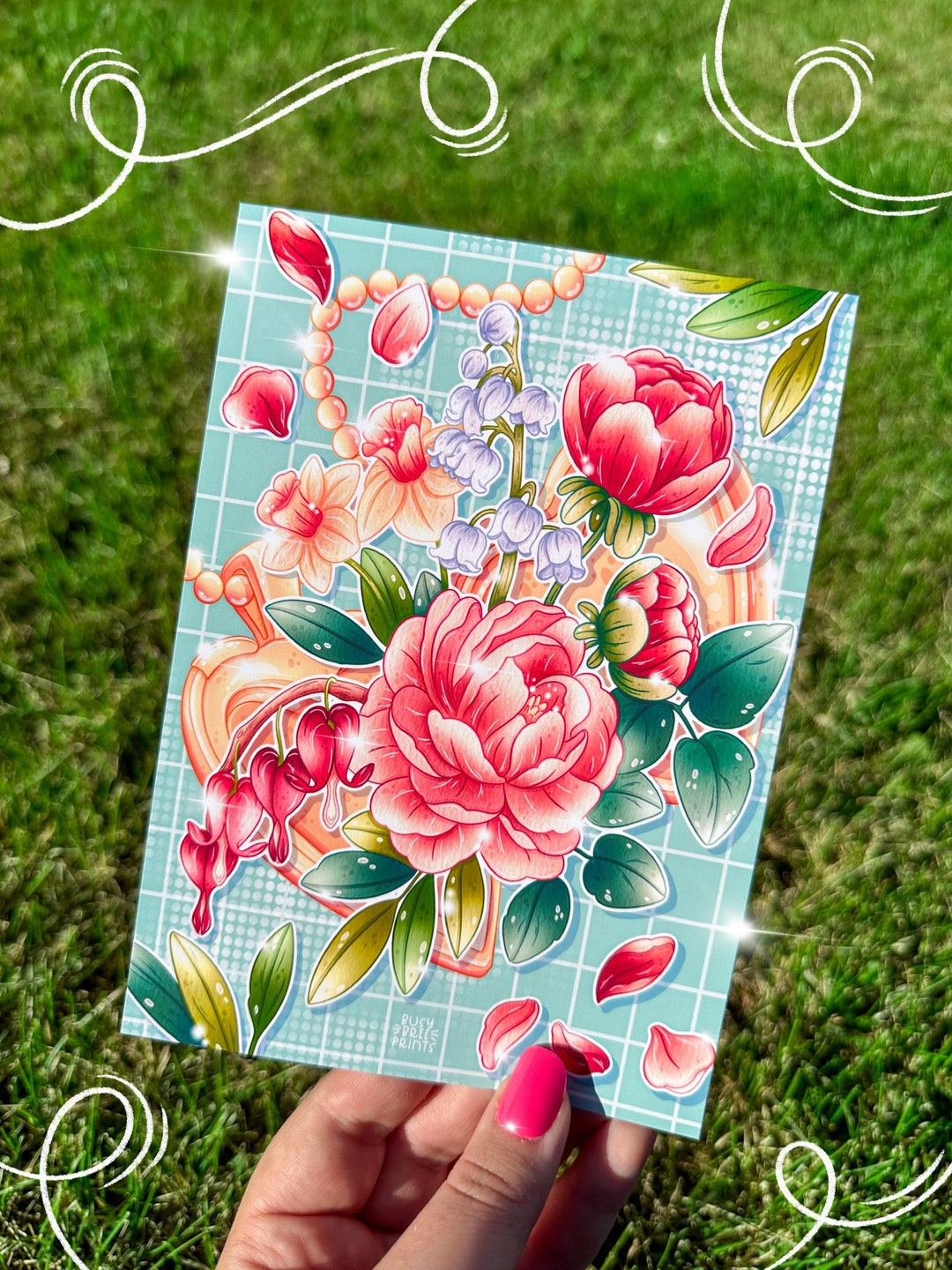 Kawaii Flower Locket Art Print | Kawaii Aesthetic Flower Print | Cute ...