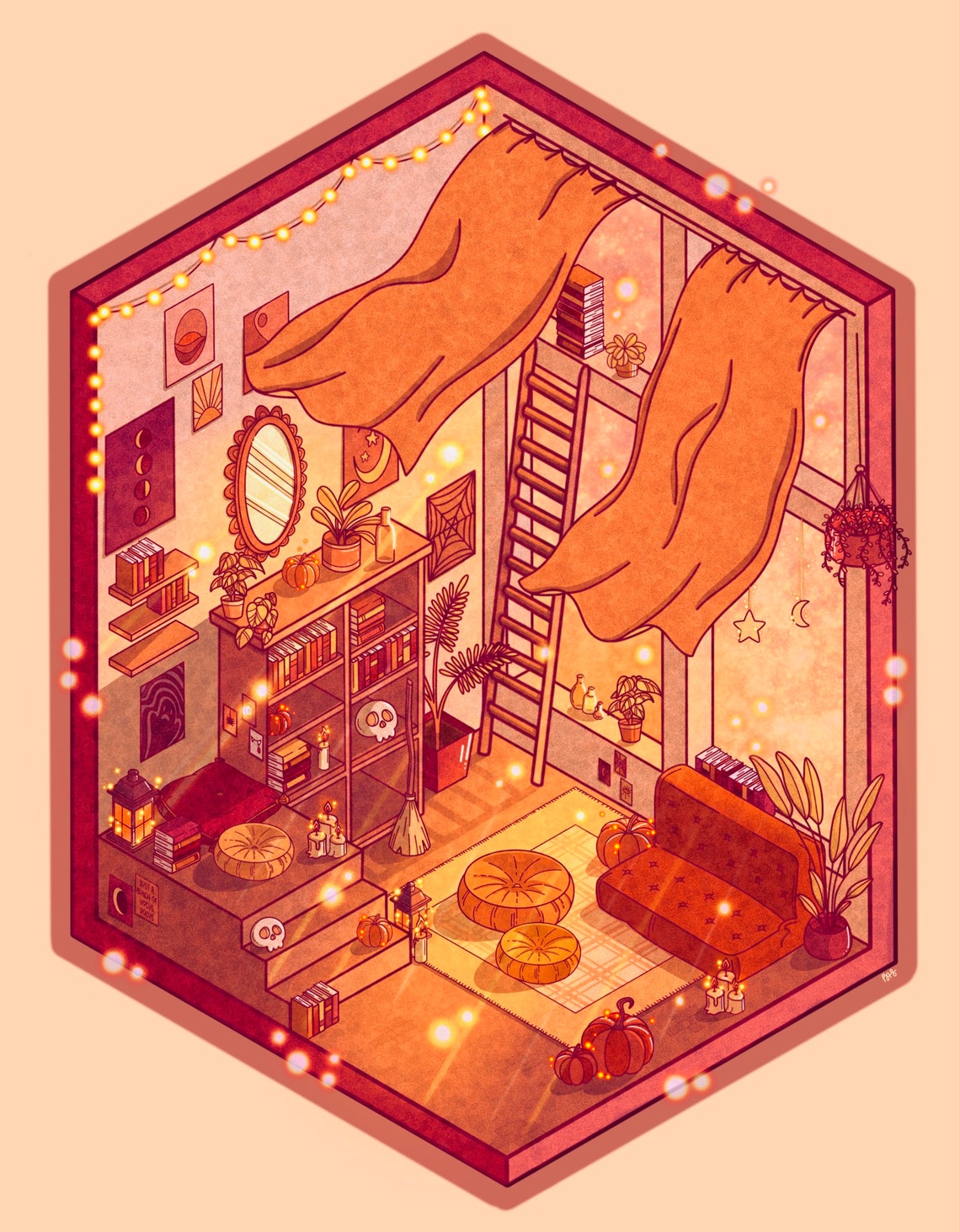 Witchs Book Nook Coloring Page Kawaii Coloring Page - Etsy