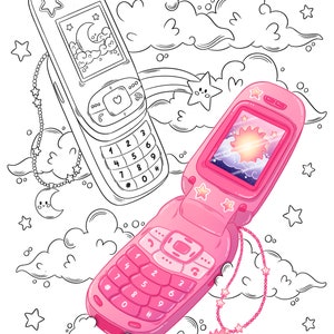 Flip Phone Kawaii Coloring Page | Cute Aesthetic (digital Download) - Etsy