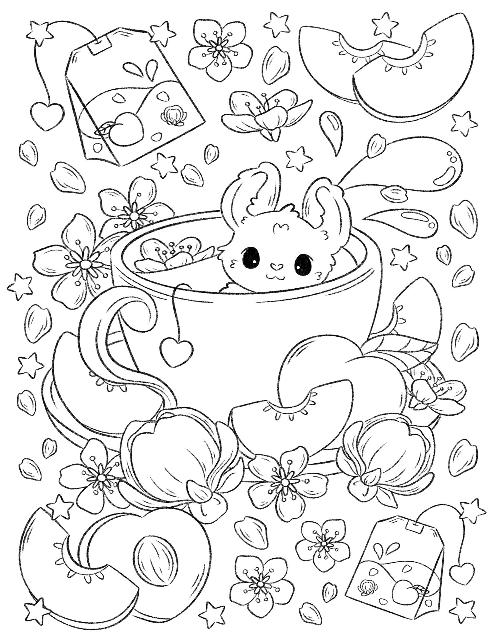 Teacup Kawaii Coloring Page Set Cute Printable Coloring Etsy Canada