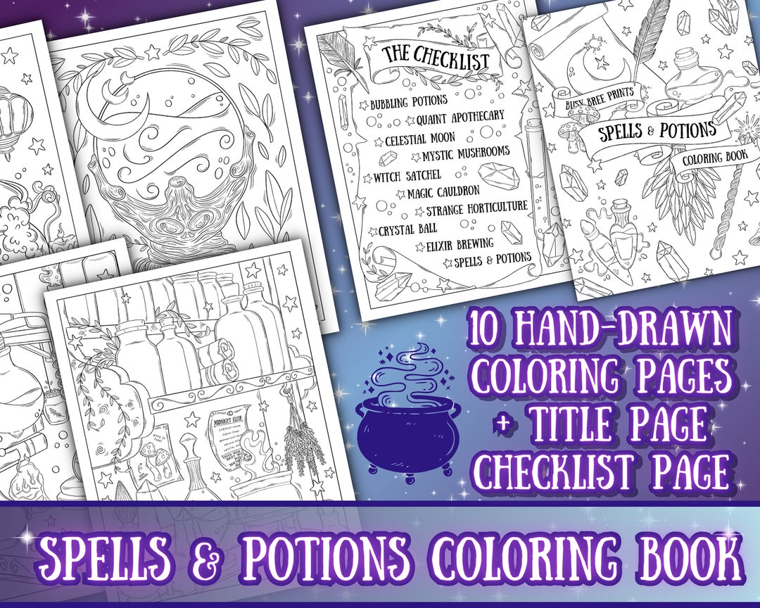 Spells & Potions Coloring Book | Witch Coloring Pages | Crystal ...