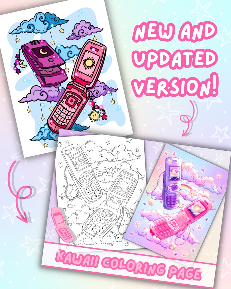 Flip Phone Kawaii Coloring Page | Cute Aesthetic (digital Download ...