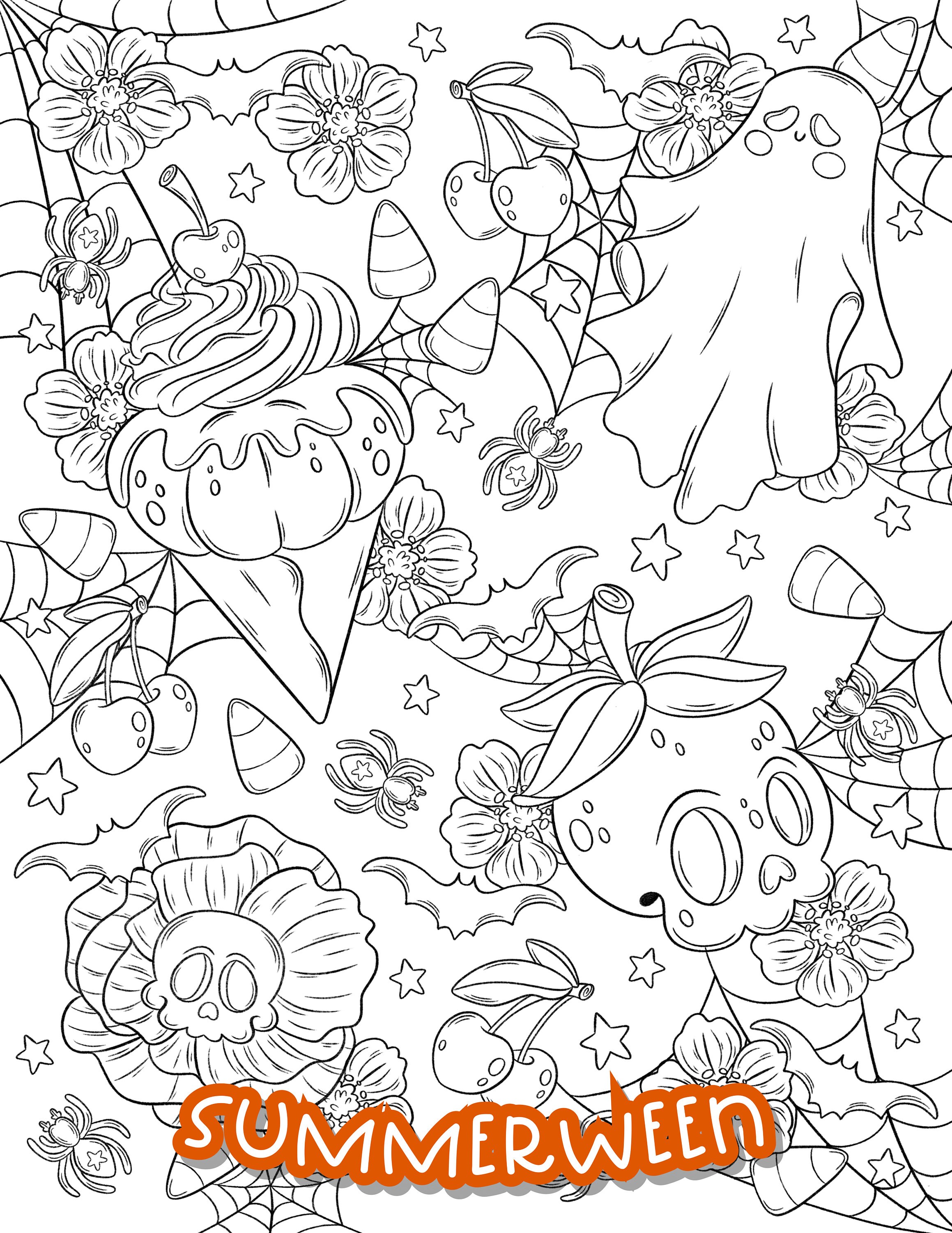 Summerween Coloring Pages | Cute Halloween Designs (PNG, PDF) - Etsy