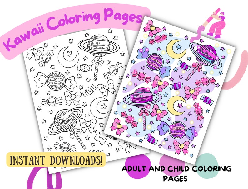 Space Candy Kawaii Coloring Page Kawaii Food Coloring Page - Etsy