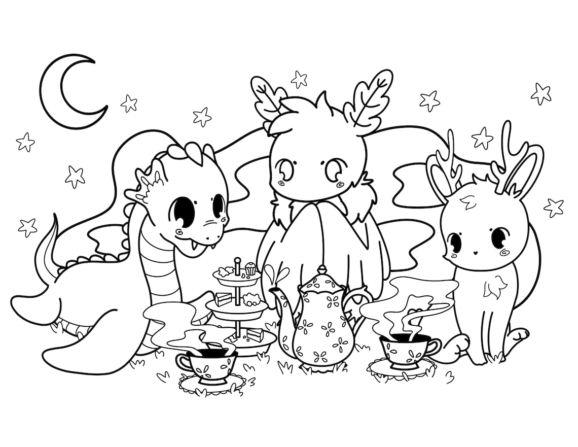 Cryptid Tea Party Coloring Page Creepy Kawaii Coloring Page - Etsy