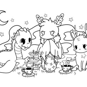Cryptid Tea Party Coloring Page | Creepy Kawaii Coloring Page | Cryptid ...