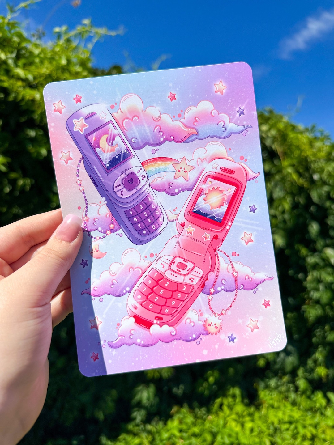 Dreamy Kawaii Flip Phone Art Print | Aesthetic Whimsical Art Print ...